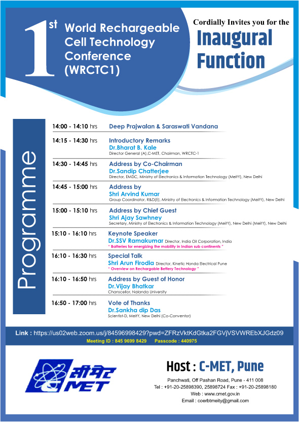 1st World Rechargeable Cell Technology Conference (WRCTC 1) : 1st – 3rd ...
